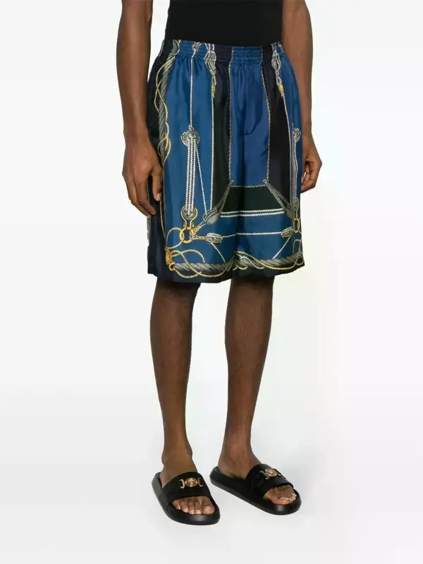 Versace Nautical-print Silk Shorts - Blue