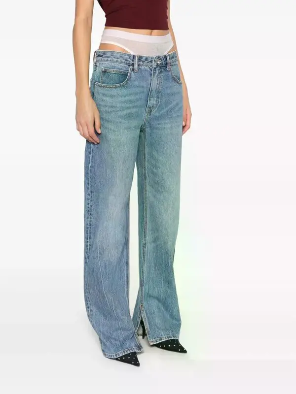 Alexander Wang Washed Denim Straight Leg Jeans With Split Cuffs