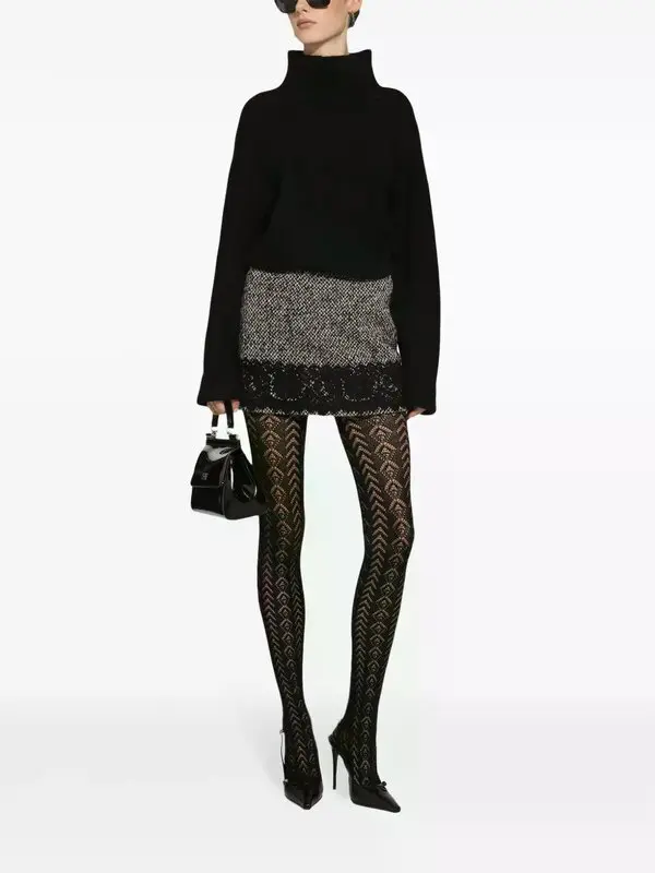 Dolce & Gabbana Wool Blend Herringbone Lace Overlay A-line Skirt