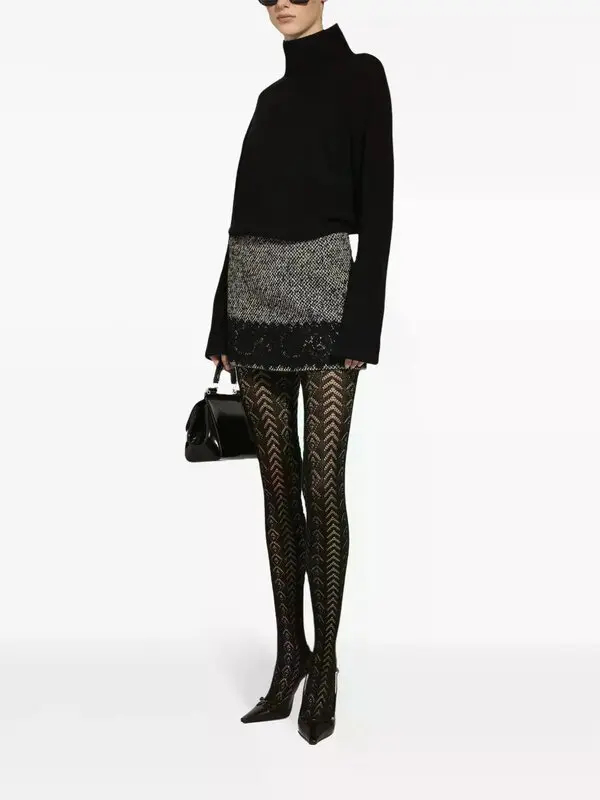 Dolce & Gabbana Wool Blend Herringbone Lace Overlay A-line Skirt