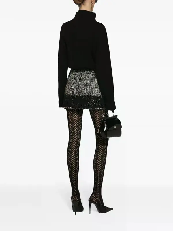 Dolce & Gabbana Wool Blend Herringbone Lace Overlay A-line Skirt