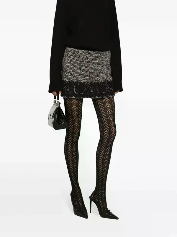 Dolce & Gabbana Wool Blend Herringbone Lace Overlay A-line Skirt
