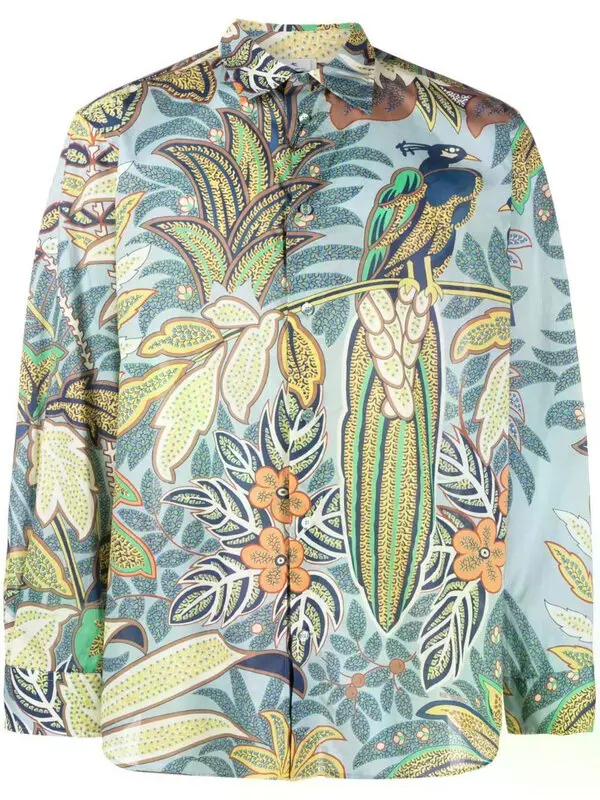 Etro Botanical-print Cotton Shirt - Blue