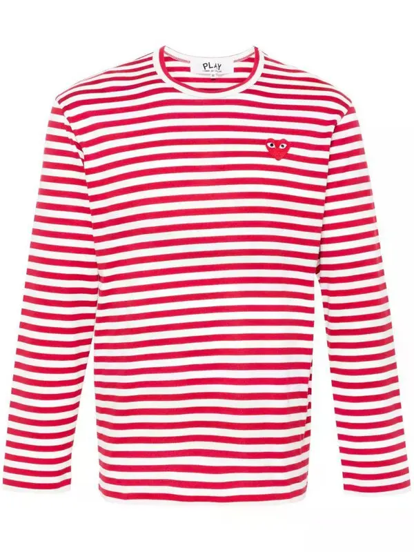 Play Comme Des Garcon Heart-patch Striped T-shirt - Red