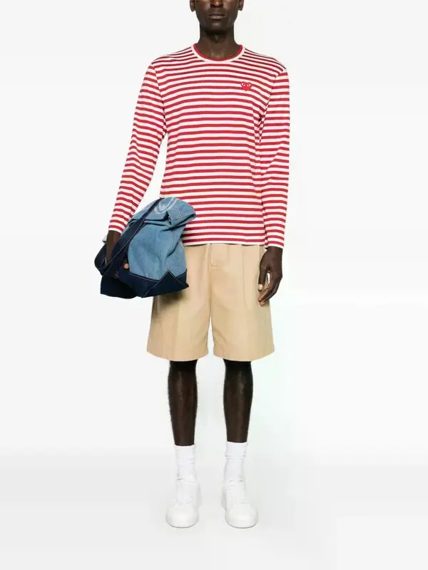 Play Comme Des Garcon Heart-patch Striped T-shirt - Red