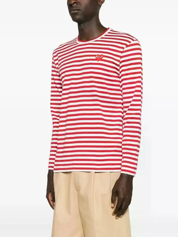 Play Comme Des Garcon Heart-patch Striped T-shirt - Red