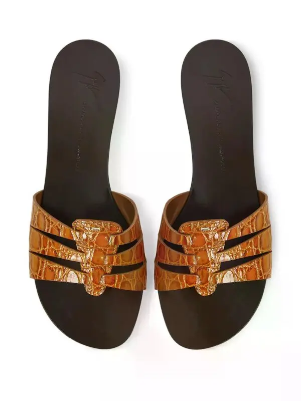 GIUSEPPE ZANOTTI Adheline Croc Effect Slides - Brown