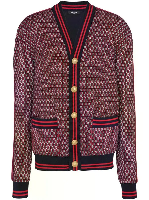 Balmain Monogram-print Checked Wool Cardigan