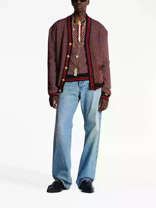 Balmain Monogram-print Checked Wool Cardigan