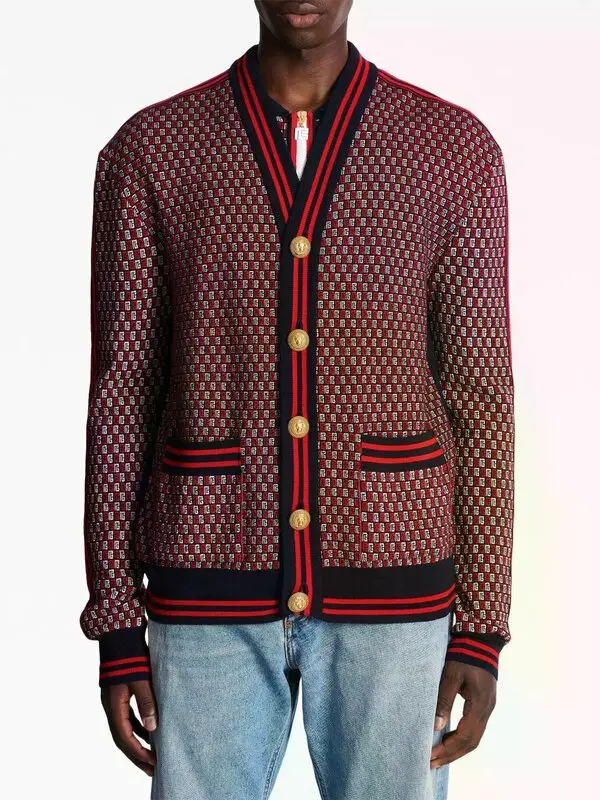 Balmain Monogram-print Checked Wool Cardigan