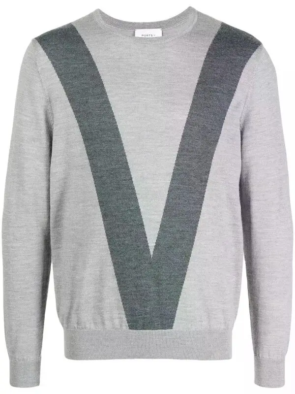 PORTS V Intarsia-knit Logo Crew-neck Jumper