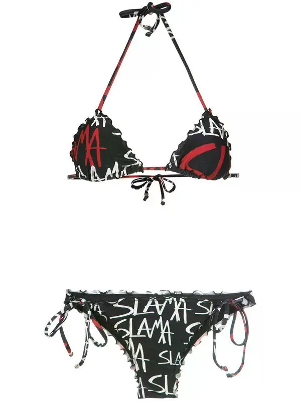 AMIR SLAMA Logo Print Bikini Set - Black