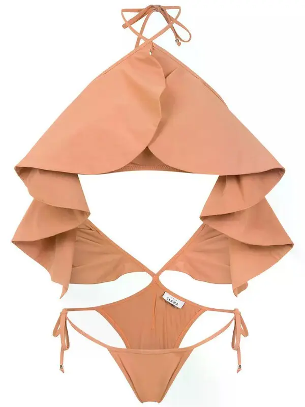 AMIR SLAMA Ruffled Halterneck Swimsuit - Neutrals