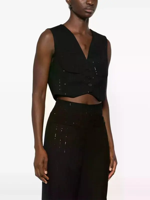 Sandro Sequined Cropped Vest - Black