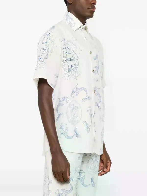 AMIR SLAMA Logo-engraved Graphic-print Shirt