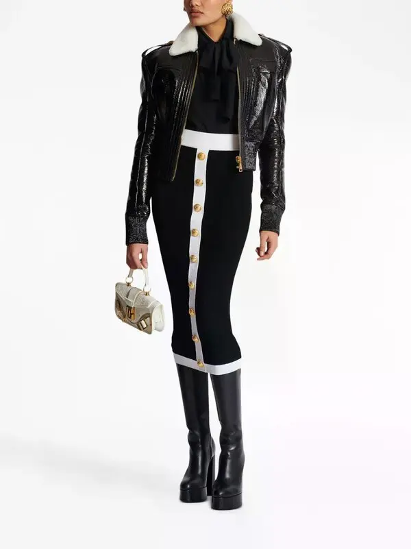 Balmain Buttoned Knit Midi Skirt - Black
