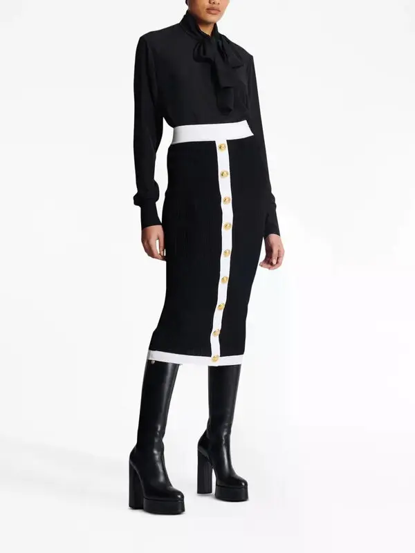 Balmain Buttoned Knit Midi Skirt - Black