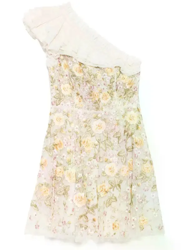 NEEDLE & THREAD Florine One-shoulder Mini Dress - Neutrals