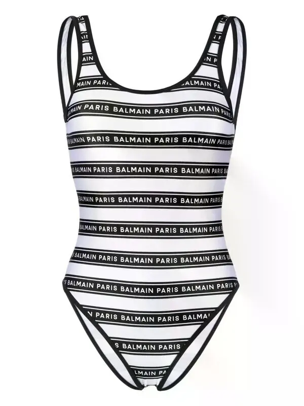 Balmain Striped Logo-print Swimsuit