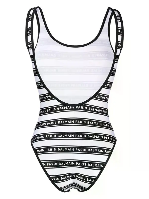 Balmain Striped Logo-print Swimsuit
