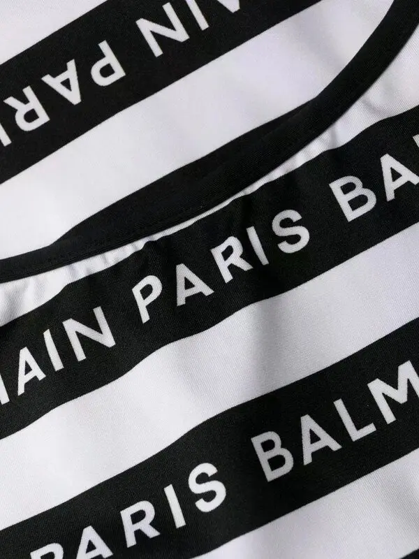 Balmain Striped Logo-print Swimsuit