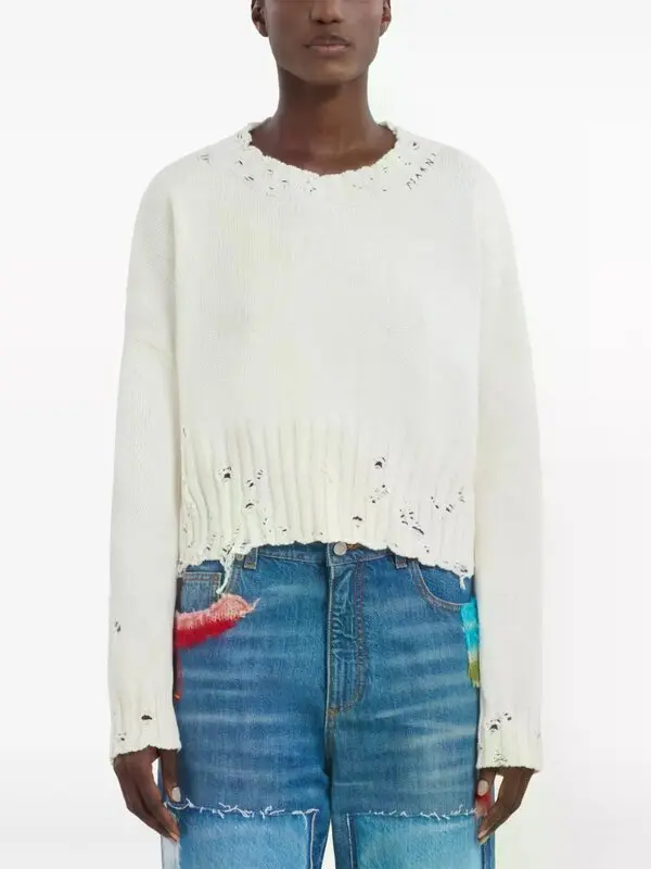 Marni Cropped Distressed Jumper