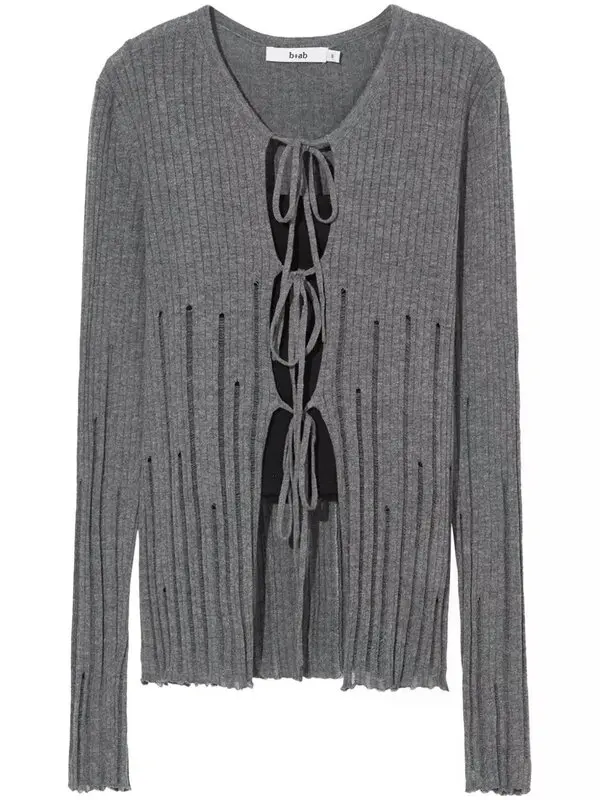 B+AB Distressed Ribbed-knit Cardigan
