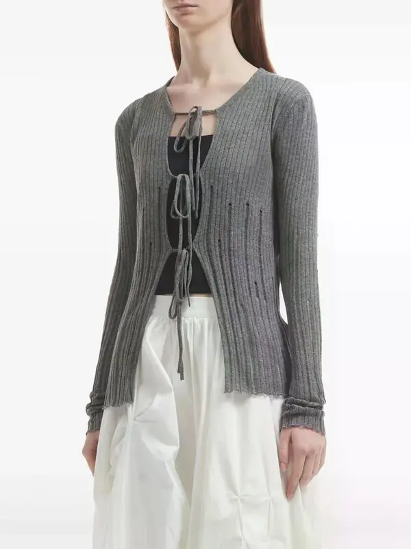 B+AB Distressed Ribbed-knit Cardigan