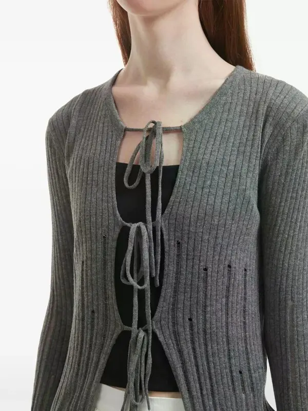 B+AB Distressed Ribbed-knit Cardigan