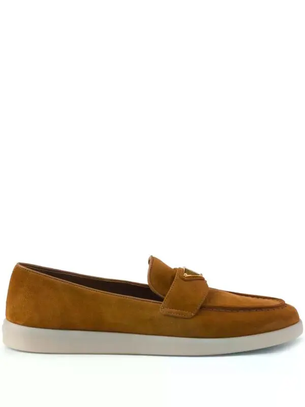Prada Suede Loafers With Enameled Triangle Logo