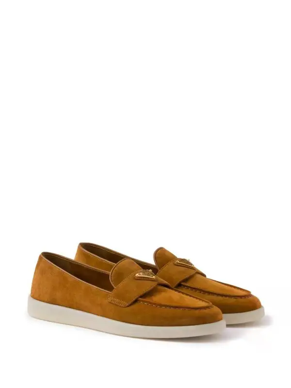 Prada Suede Loafers With Enameled Triangle Logo