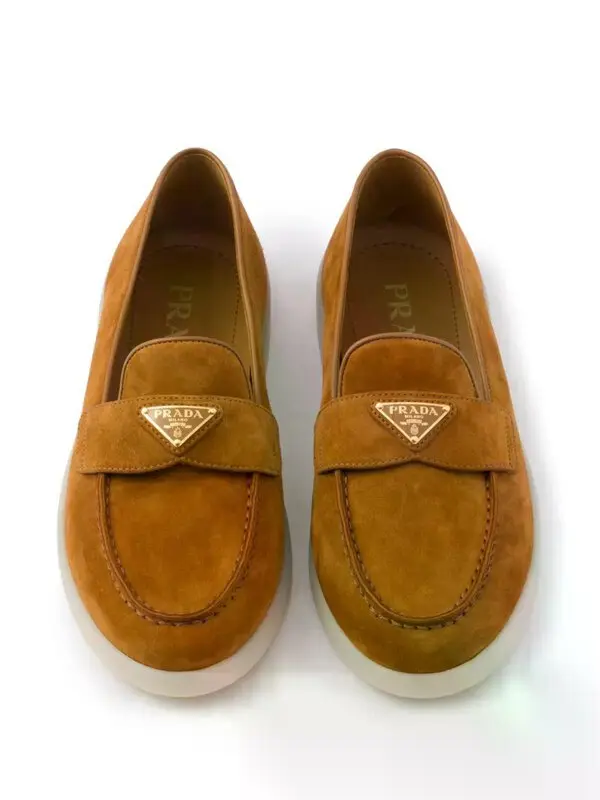 Prada Suede Loafers With Enameled Triangle Logo