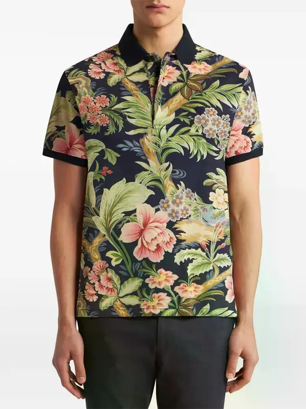 Etro Floral-print Cotton Polo Shirt