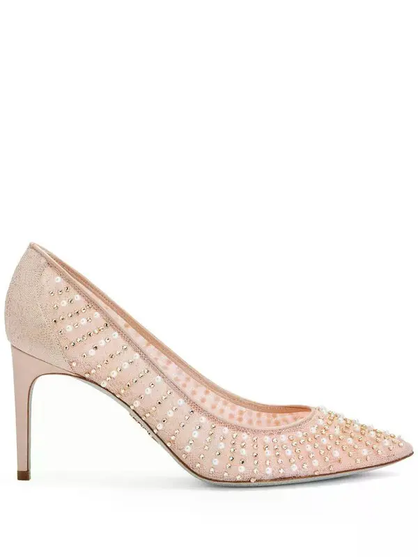 Rene Caovilla 80mm Lace Pumps With Crystal Embellishment - Neutrals