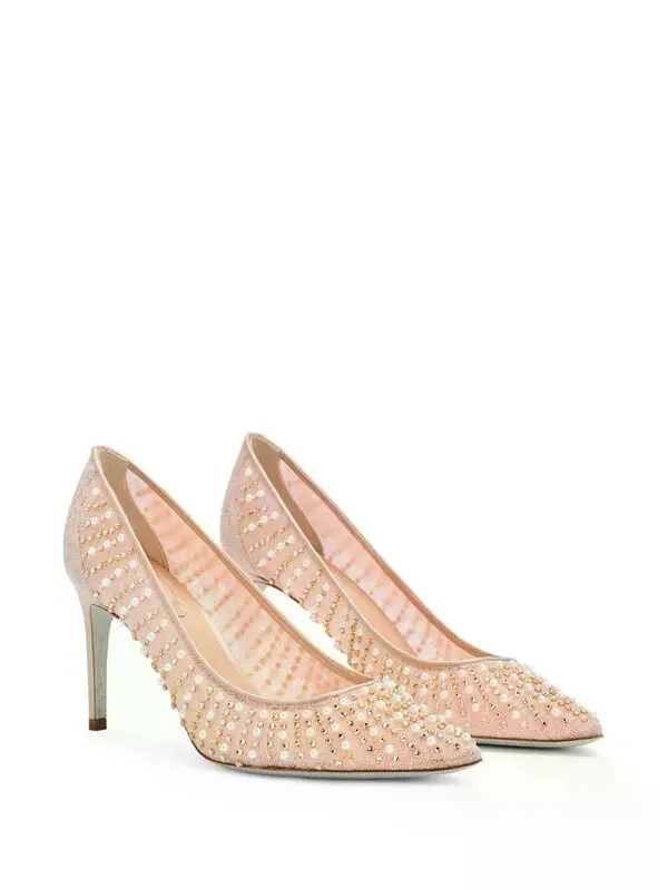 Rene Caovilla 80mm Lace Pumps With Crystal Embellishment - Neutrals