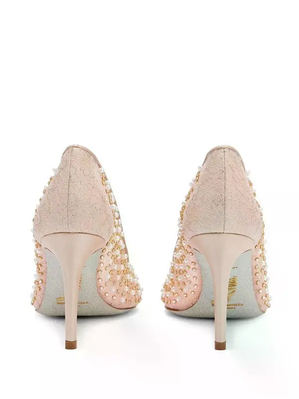Rene Caovilla 80mm Lace Pumps With Crystal Embellishment - Neutrals