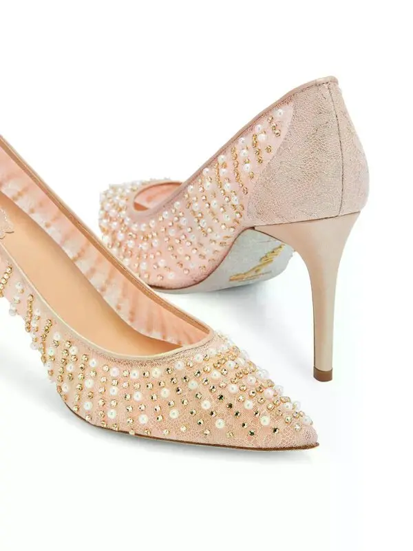 Rene Caovilla 80mm Lace Pumps With Crystal Embellishment - Neutrals