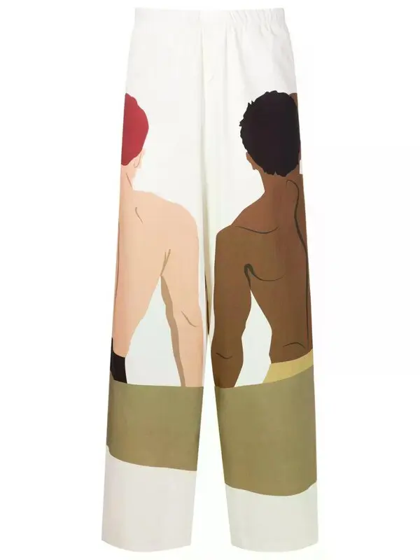 AMIR SLAMA Graphic-print Wide-leg Trousers - Neutrals