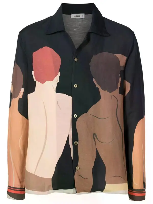 AMIR SLAMA Graphic-print Long-sleeved Shirt - Brown