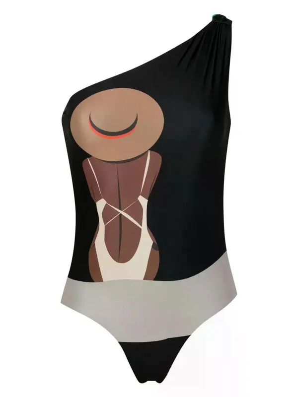 AMIR SLAMA Graphic-print One-shoulder Swimsuit - Black