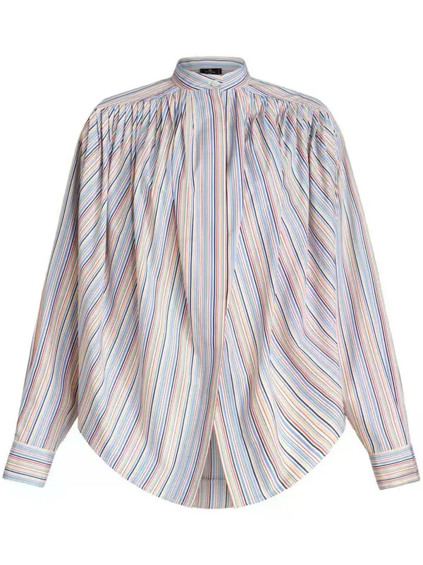 Etro Striped Gathered Cotton Blouse