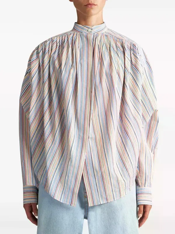 Etro Striped Gathered Cotton Blouse