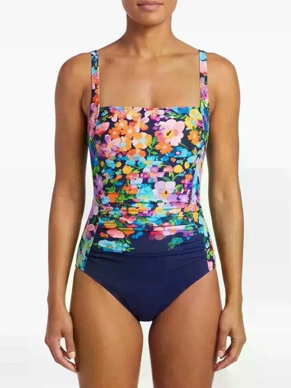 Johnny Was Ruched Floral Print One-piece Swimsuit - Blue