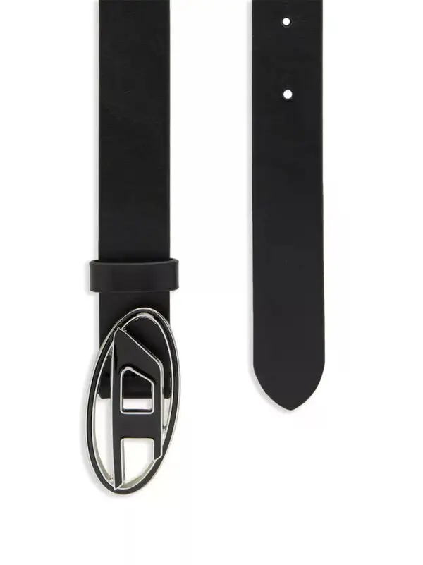 DIESEL® 1dr Logo Buckle Leather Belt - Black