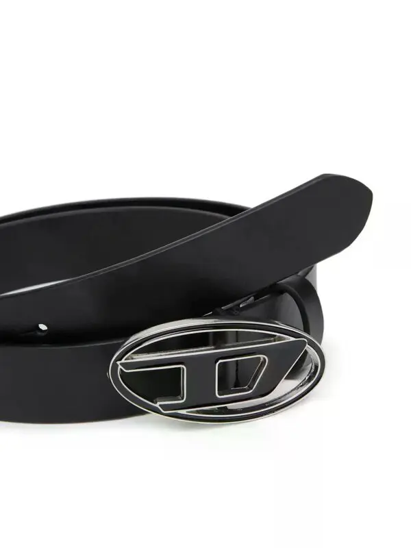 DIESEL® 1dr Logo Buckle Leather Belt - Black