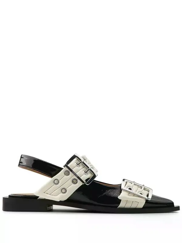 GANNI Buckle-detail Patent Ballet Flats - Black