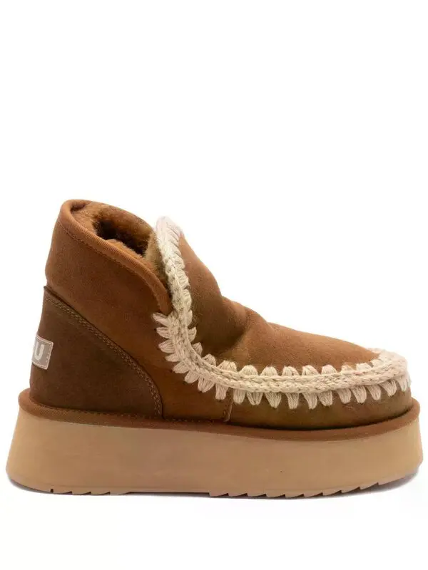 Mou Mini Boots With Decorative Stitching And Platform Sole - Brown