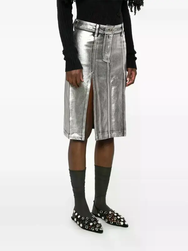 Attico Coated Denim Midi Skirt