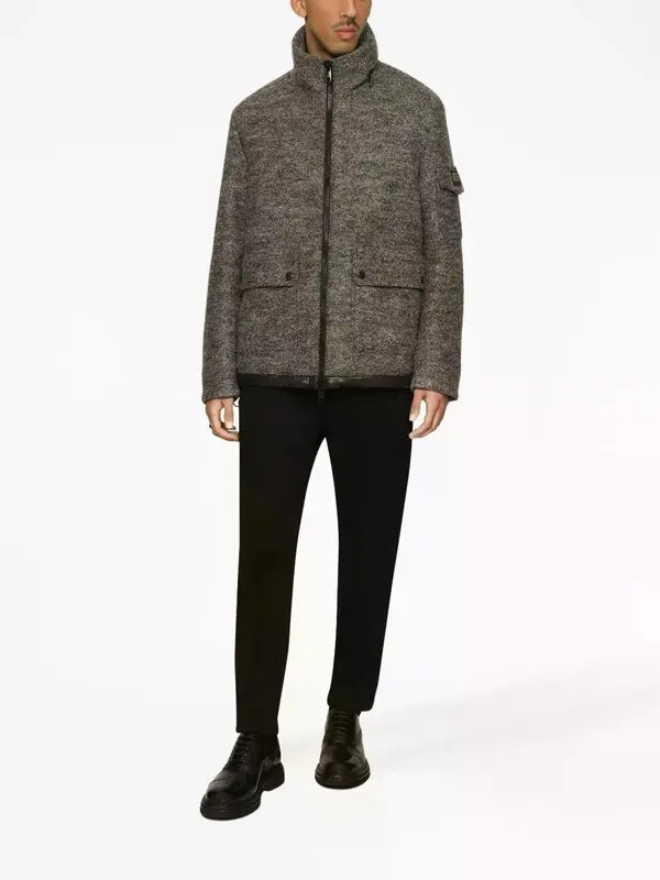 Dolce & Gabbana Logo Plaque Wool Blend Stand Collar Jacket