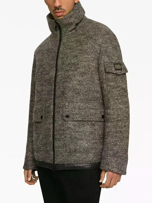 Dolce & Gabbana Logo Plaque Wool Blend Stand Collar Jacket